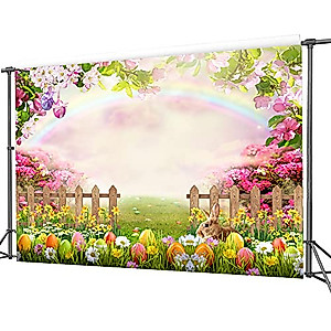 CHAIYA 7X5ft Easter Backdrop Spring Easter Backdrop Colorful Eggs Rainbow Backdrop for Easter Party Decoration Backdrop Children Adult Birthday Party Decor Banner CY259