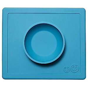 ezpz Happy Bowl - 24 Months + (Blue) - 100% Silicone Suction Bowl with Built-in Placemat – Dishwasher Safe