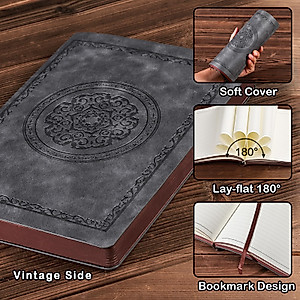 Fetinar 2025 Leather Vintage Journal Notebook,300 Pages,Leather Softcover Lined Journal Notebooks for Women Men,Notebook Journals for Writing Travel,Business,Office,Grey