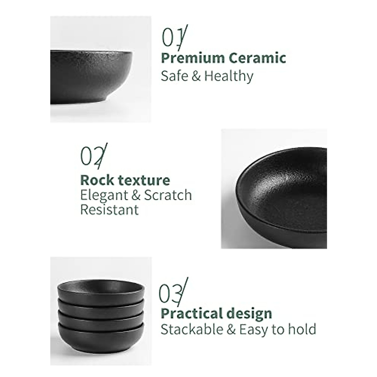 Ghaexui Ceramic Pasta Bowls, Salad Bowls, Large Serving Bowl Set - 35 Ounce, Set of 4, Matte Black