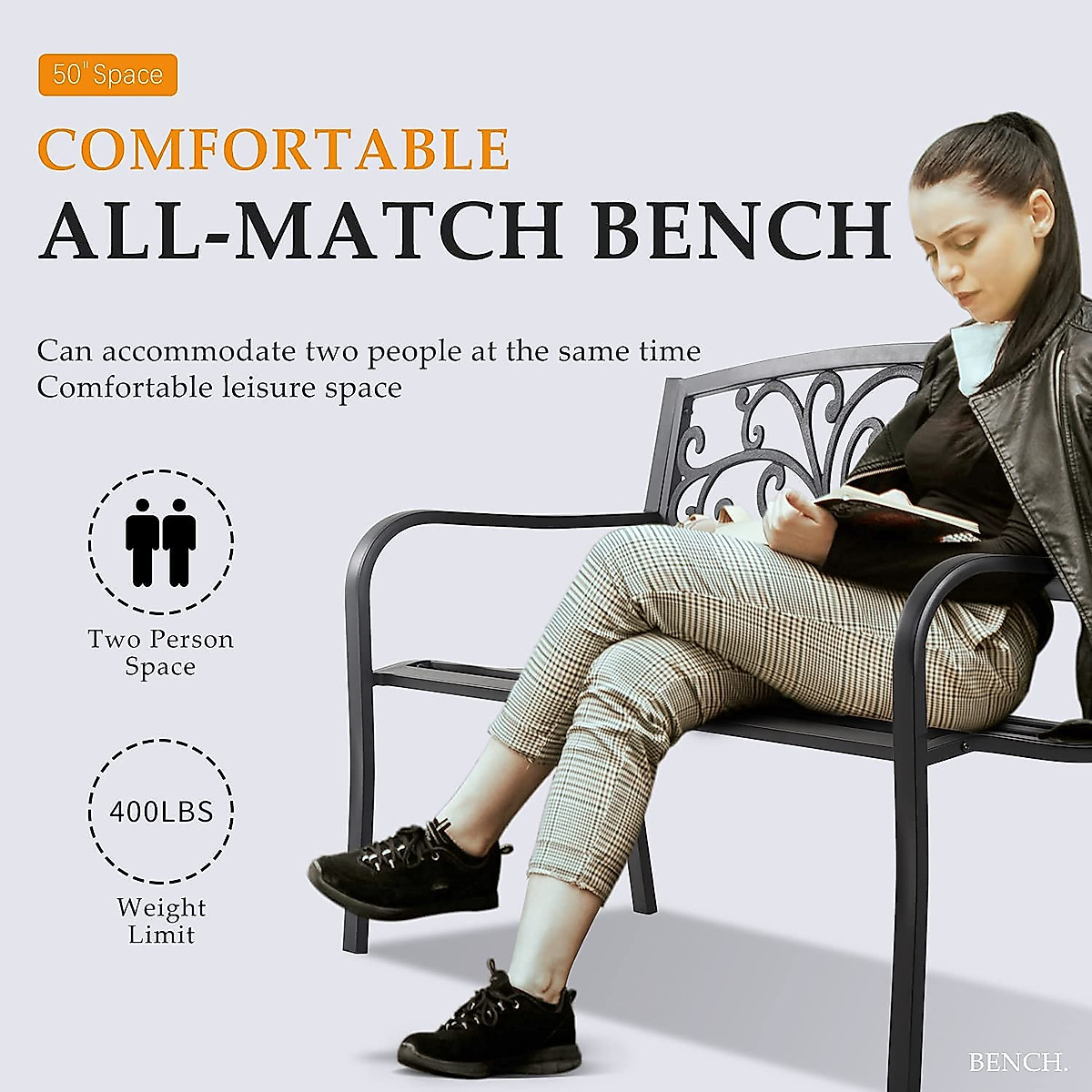 BestMassage with Steel Frame Cast Iron for Backyard Porch Entryway Outdoor Park Yard,Black