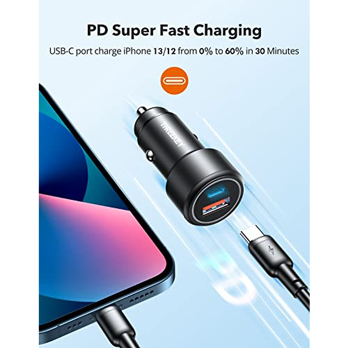 USB C Car Charger,THREEKEY 38W PD Car Charger Fast Charging, USB Type C Car Charger Adapter Cargador para Carro for iPhone 14 13 12 11,iPad Pro,Samsung Galaxy,LG,Google Pixel,Moto