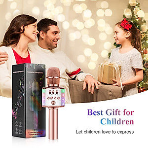 Microphone for Kids, Kussla Wireless Bluetooth Microphone with LED Lights Karaoke Machine for Kids, Girls Boys Toy and Gift for 2, 3, 4, 5, 6+ Years Old