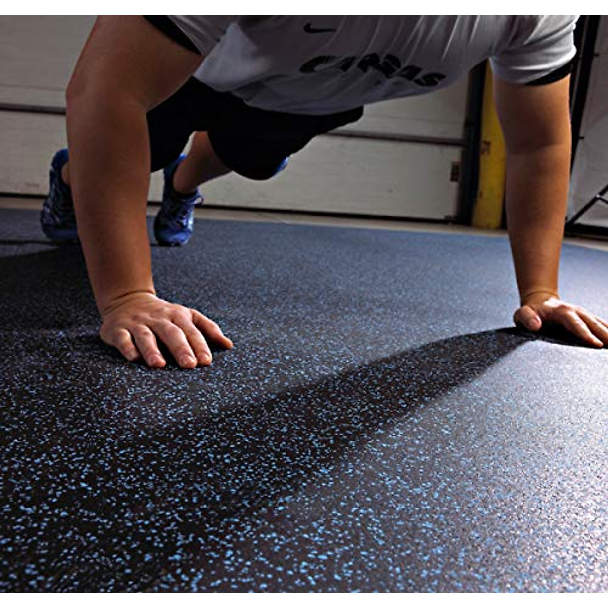 American Floor Mats Sport 8mm Heavy Duty Rubber Flooring - Interlocking Rubber Tile (23" x 23") Solid Black 11'6" x 15'4" Set (176 square feet)