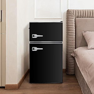 Clarfey Mini Refrigerator with Freezer, 2 Door 3.2 Cu.Ft Black Small Fridge, Compact Refrigerator with Adjustable Removable Glass Shelves, Thermostat Control for Apartment/Office/Dorm