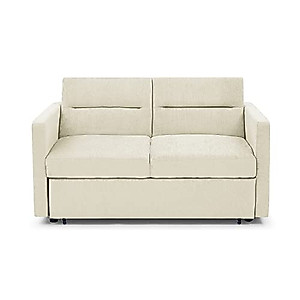 FANYE Modern Upholstered Napping Futon Sofa, Beige Twin Velvet Side Pockets