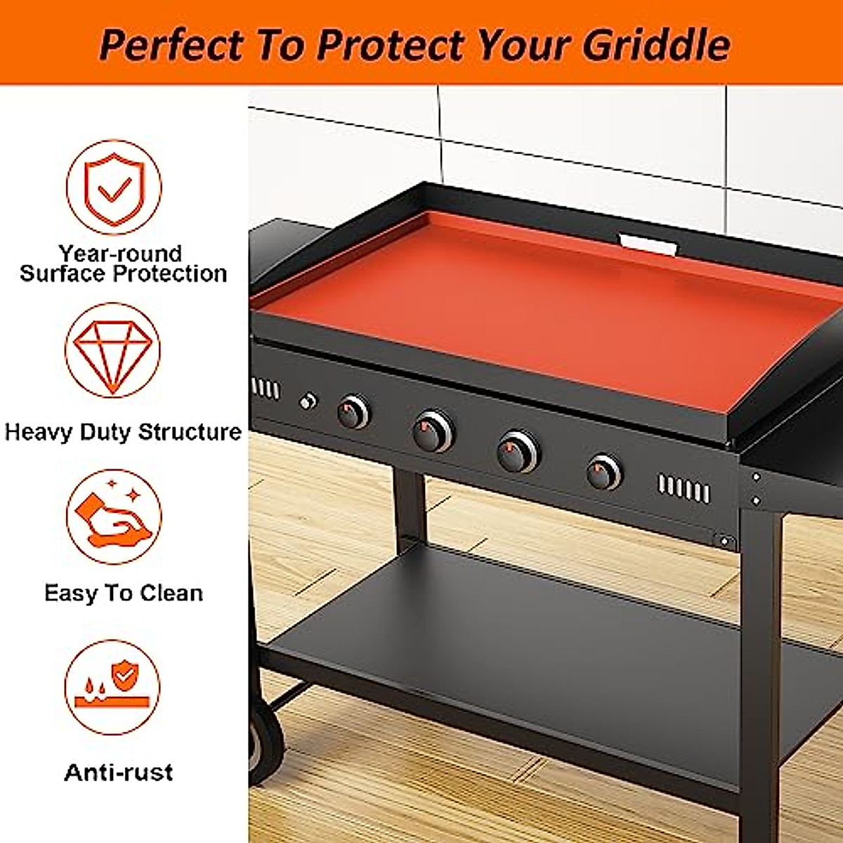 Grill Cover for Outdoor Grill Mat Silicone 28 inch for Blackstone Griddle Cover, BBQ Griddle Cover for Weber Grill Mat, Protect Griddle from Rodents, Insects, Debris and Rust (Orange)