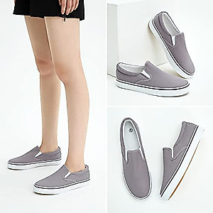 Women's Slip on Shoes Canvas Sneakers Loafers Non Slip Shoes Low Top Casual Shoes(Gray.US7) Grey
