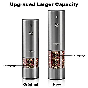 [Upgraded Larger Capacity] Rechargeable Electric Salt and Pepper Grinder Set - with USB Type-C Cable, LED Lights, Automatic Salt and Pepper Grinder Set, 2 Adjustable Coarseness Mills Refillable