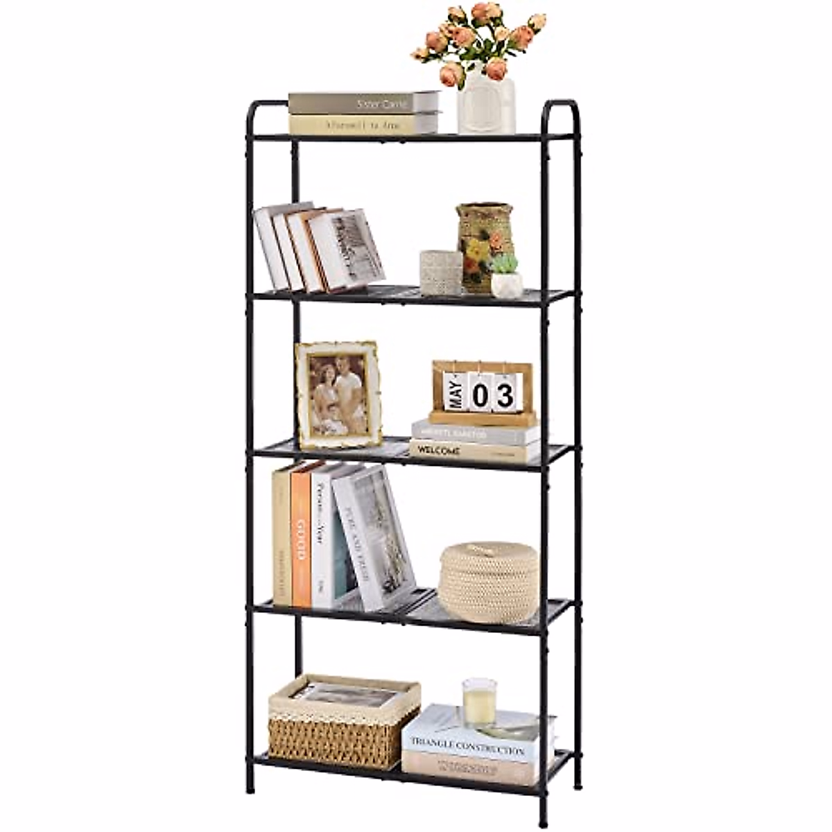 Tajsoon 5-Tier Storage Rack, Metal Shelving Unit Storage Shelves, Multipurpose Shelf Display Rack for Living Room, Kitchen, Bathroom, Balcony, Americano/Black