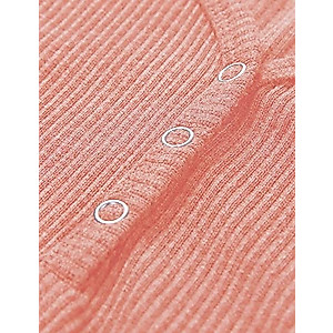 MEROKEETY Womens V Neck Tank Tops Summer Sleeveless Ribbed Button Casual Henley Shirts Salmon