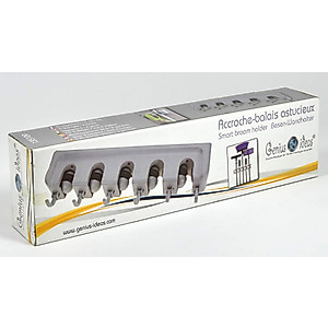 Incredible Inventions Wall Mounted Broom Holder - 5-Slot Wall-Mounted Broom Holder for Neat and Tidy Cleaning Tool Organization, Sturdy Design, Compact Storage For Mops and Brooms