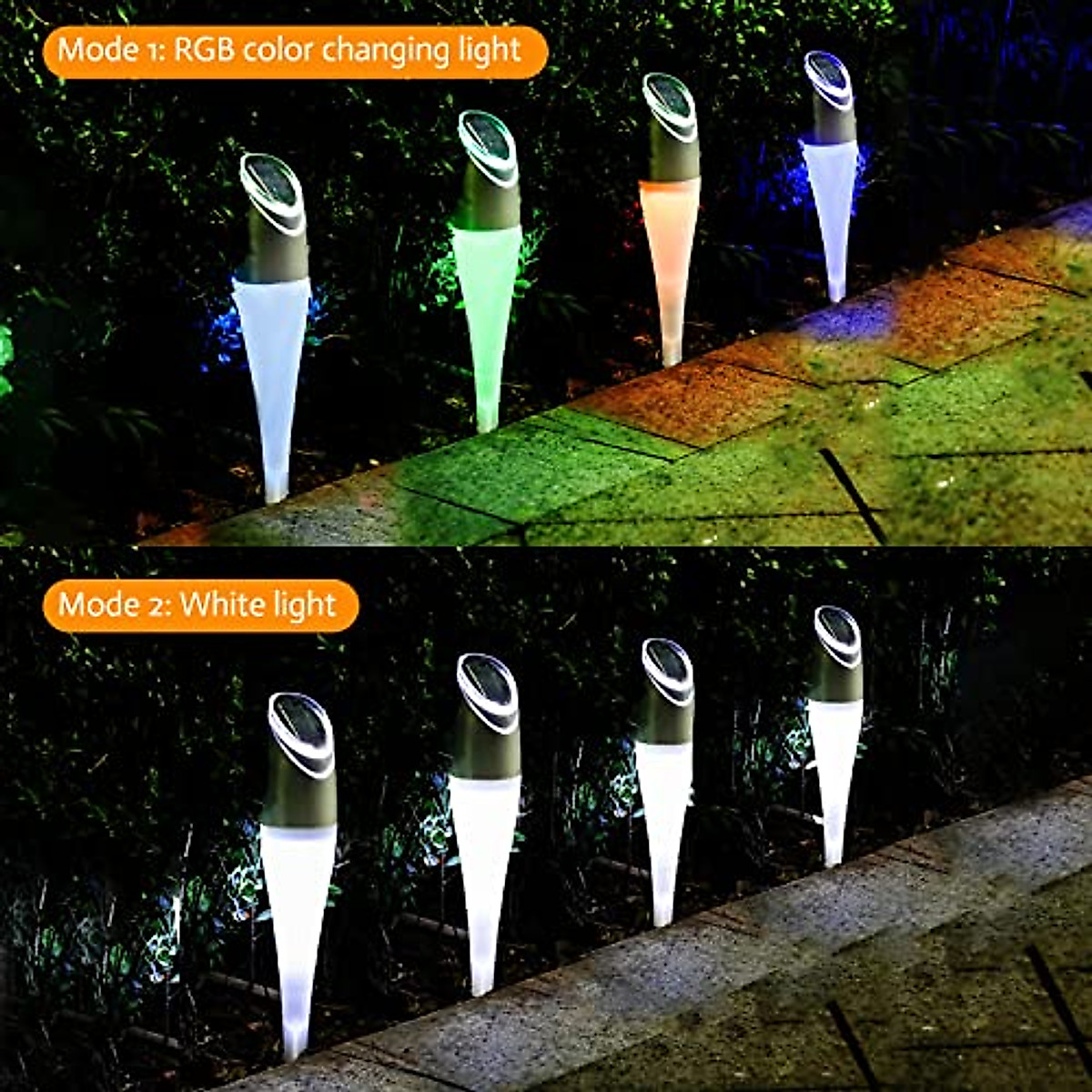Solar Outdoor Walkway Lights 4 Pack, Bright LED Powered Garden Lights Waterproof for Pathway Driveway Garden Yard Landscape (White & Color Changing Solar Lights)