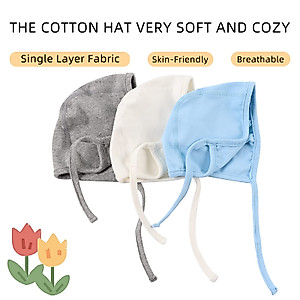 JANGANNSA Newborn Baby Hospital Hat Infant Set Head Cap Lovely Ears Belt Beanie 0-6Months (Blue+Gray+White,0-6Months)