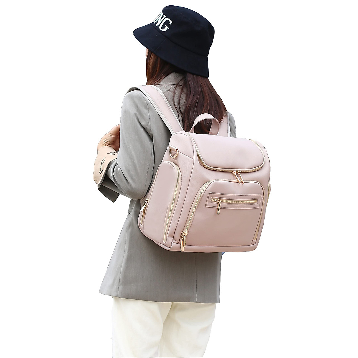 LULUPAK 6PCS Set Leather Diaper Bag Travel-friendly Organizer Backpack (Tan)