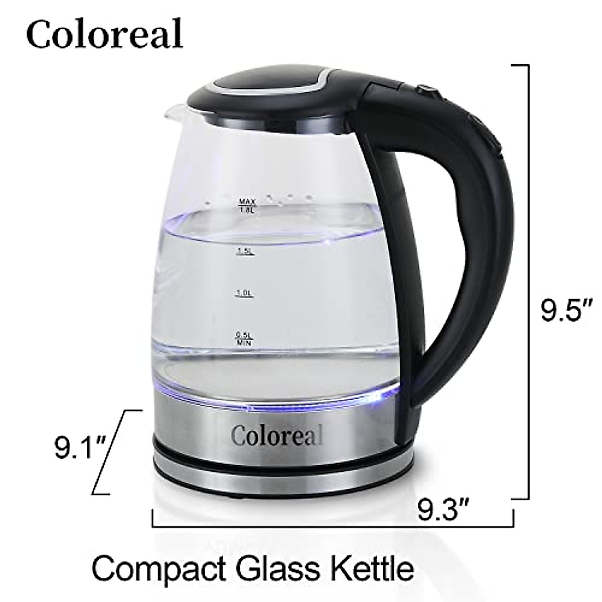 Glass Electric Kettle, 1.8 Liter Tea Kettle With Blue LED Light, 1500W Cordless Portable Water Boiler for Boiling Water, Auto Shut Off And Boil-Dry Protection Glass Teakettle BPA Free