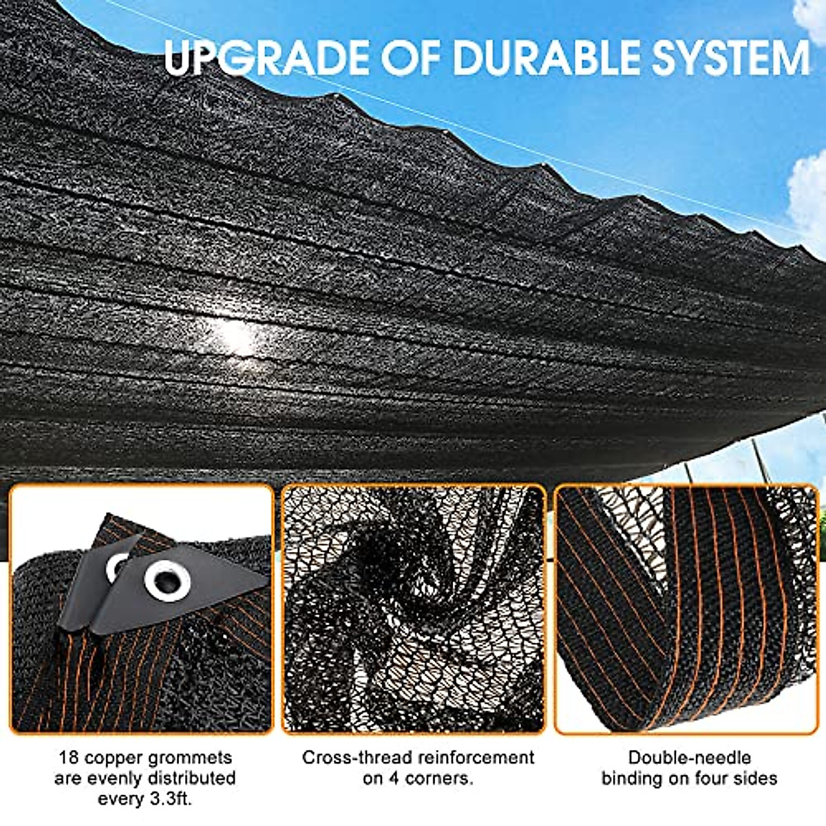 40% 6.5ft x20ft Black Shade Cloth Taped Edge with Brass Grommets Garden Sun Shade UV Resistant Sunblock Shade Net for Outdoor Plants Vegetables Greenhouse (6.5ftx20ft)