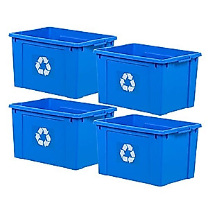 IRIS USA 18 Gallon / 72 Quart Plastic Recycle Bins for Home, Commercial, Indoor, Outdoor, Garage, Blue, 4 Pack