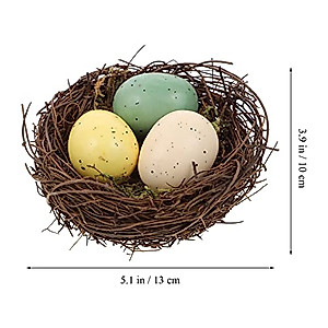 ARTIBETTER Artificial Bird Nest with 3 Bird Eggs Country Style Simulation Twig Bird Nest Handmade Rattan Nest DIY Craft Tree Ornament for Easter Garden Decor