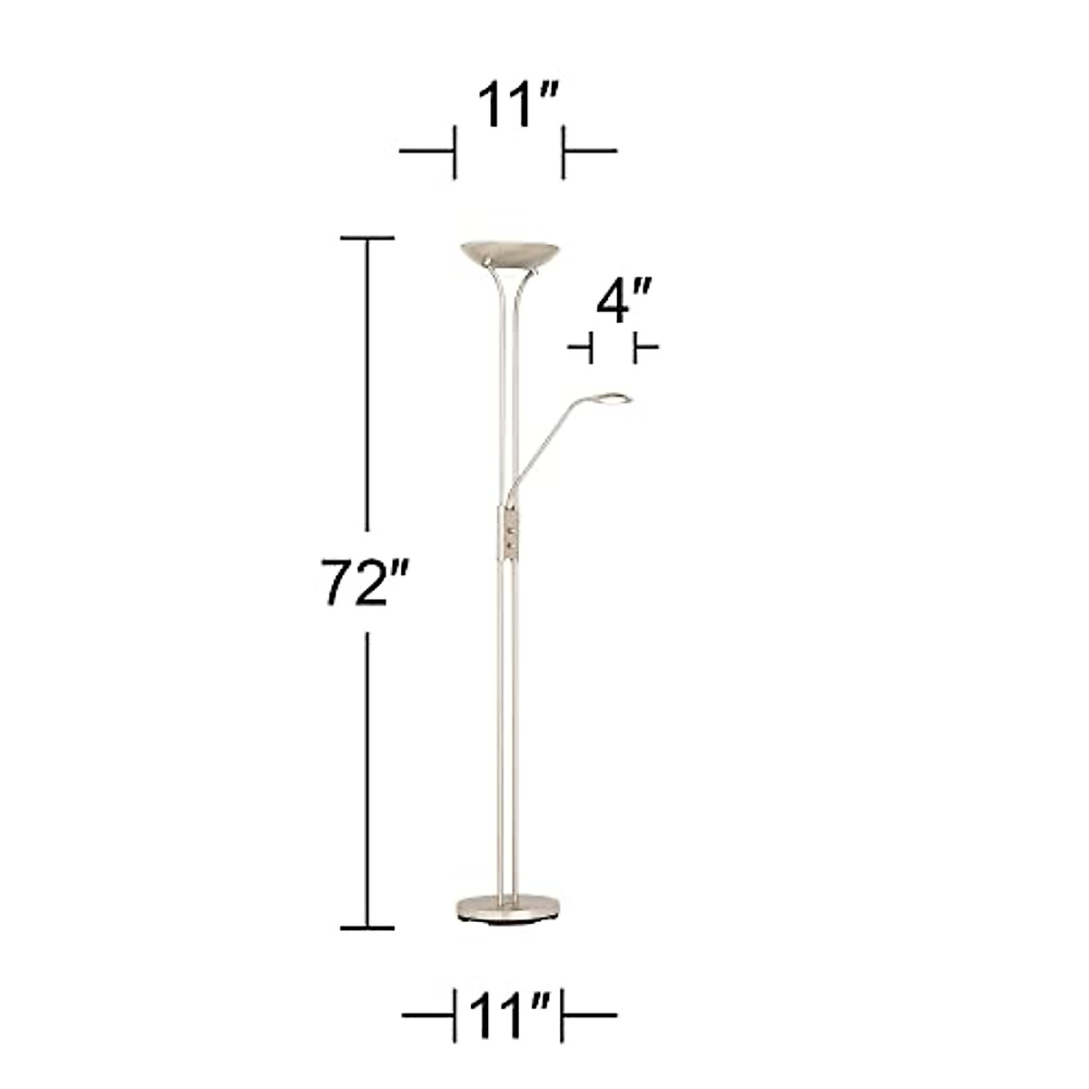 360 Lighting Canby Modern Torchiere Floor Lamp Standing with Side Light LED 72" Tall Brushed Nickel Silver Metal White Acrylic Diffuser for Living Room Reading House Bedroom Home Office