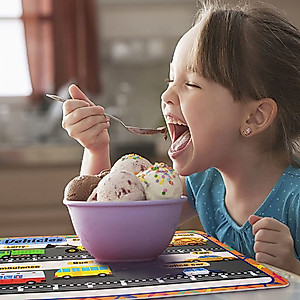 teytoy Kids Placemats Set of 5, Laminated Toddler Educational Learning Table Place Mats, Ball Weather Animal Fruit Vehicle, Children Montessori Eat Mat Non Slip Waterproof Heat Resistant