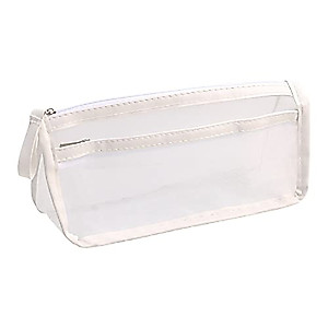 Cute Transparent Pencil Case Mesh Makeup Storage Holder Pouch Solid Color for Travel Cosmetics Stationery Small Crafts with zipper large kids Bag Teen, White