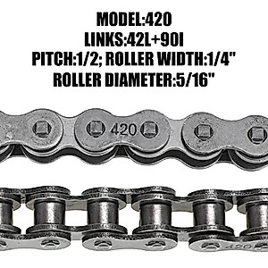 YOXUFA 420 Jackshaft Chain 42 Link + 90 Link with Chain Breaker for Coleman CT200U CT200U-EX BT200X Baja Warrior MB200 Massimo Mini Bike Predator 212cc 200cc 196cc 6.5hp Powersports Parts