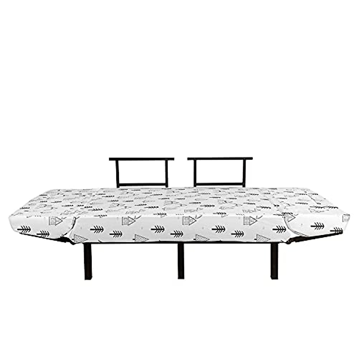 Ambesonne Landscape Futon Couch, Hand Drawn Like Simplified Mountains Fir Trees and Wooden Houses, Daybed with Metal Frame Upholstered Sofa for Living Dorm, Loveseat, White and Charcoal Grey