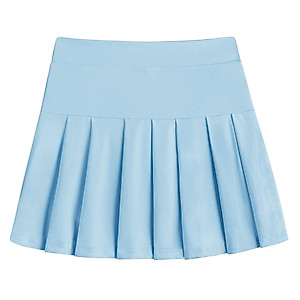 Arshiner Tennis Skirt Pleated Golf Skirts with Pockets Workout Sports Running Athletic Mini Skort (Light Blue, 8-9 Years)