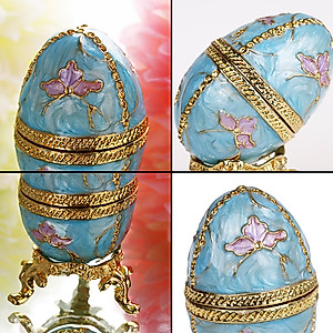 YU FENG Faberge Egg Trinket Box Hinged Jewelry Box Ring Holder Collectible Figurine Crystals