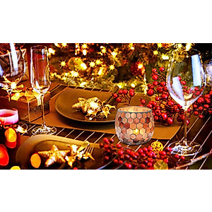 Votive Candle Holder Centerpiece, Mosaic Glass Tealight Holders for Home Decor, Table, Party Decorations, Handmade Gifts for Her, Vase for Potted Plants Bowl, Set of 2 (Shell Hive X 2)