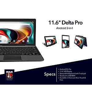 RCA 11 Delta Pro 11.6 Inch Quad-Core 2GB RAM 32GB Storage IPS 1366 x 768 Touchscreen WiFi Bluetooth with Detachable Keyboard Android 9.0 Tablet (11.6", Charcoal)