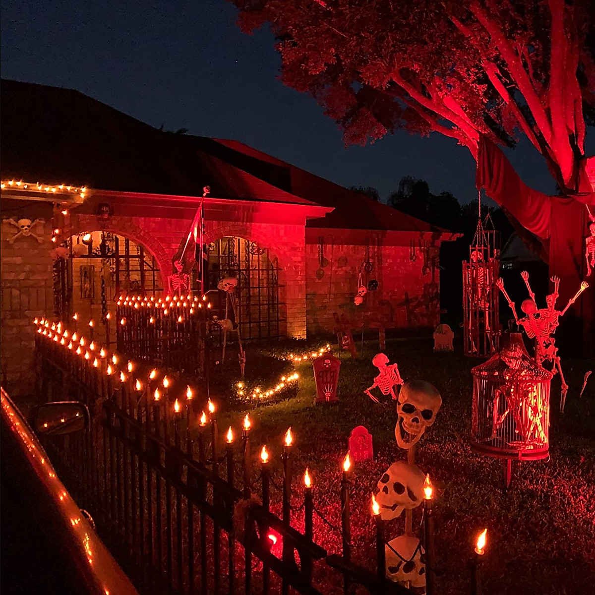 Christmas Flicker Flame Light Bulbs, Clear Flame Tip Candelabra Bulbs, Window Candles Replacement Bulbs with Orange Flame, 1 Watt, E12 Candelabra Base, 12 Pack