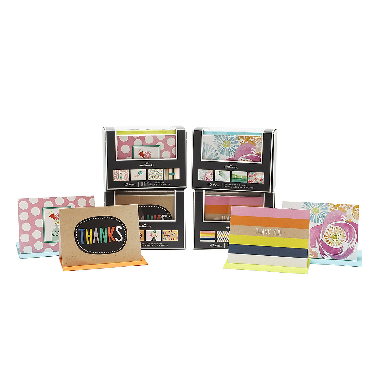 Hallmark Assorted Blank Cards (Stripes, Floral, Polka Dots, Bird, 40 Cards with Envelopes)