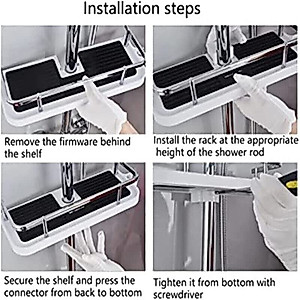 OYNAN Punch-free Multi-function Storage Rack, 2-in-1 Liftable Shower Rack Organizer (Black,Round)