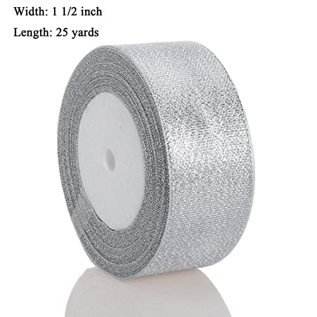 YASEO 1 1/2 Inch Silver Glitter Ribbon, 25 Yards Sparkly Metallic Fabric Ribbons for Gifts Wrapping Wedding Party Decoration and Crafts