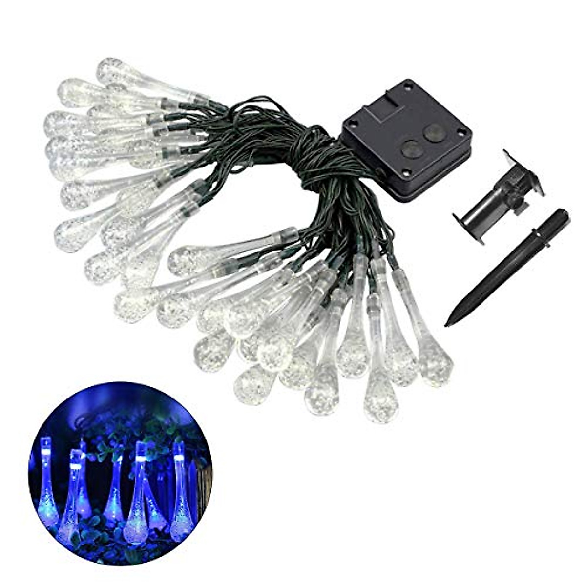 HelloCreate Raindrop String Lights with Solar Panel, Solar Powered 30LED Raindrop String Lights with 8 Lighting Modes Home Garden Party Light Decor