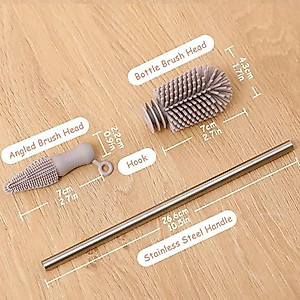 Haakaa Baby Bottle Brush Kit -Silicone Cleaning Brush for Breast Pump,Nipple,Breast Milk Storage Bag,Reusable Straw,Sippy Cup - Food Grade Silicone Bristles, Portable -3 Pcs - Light Gray