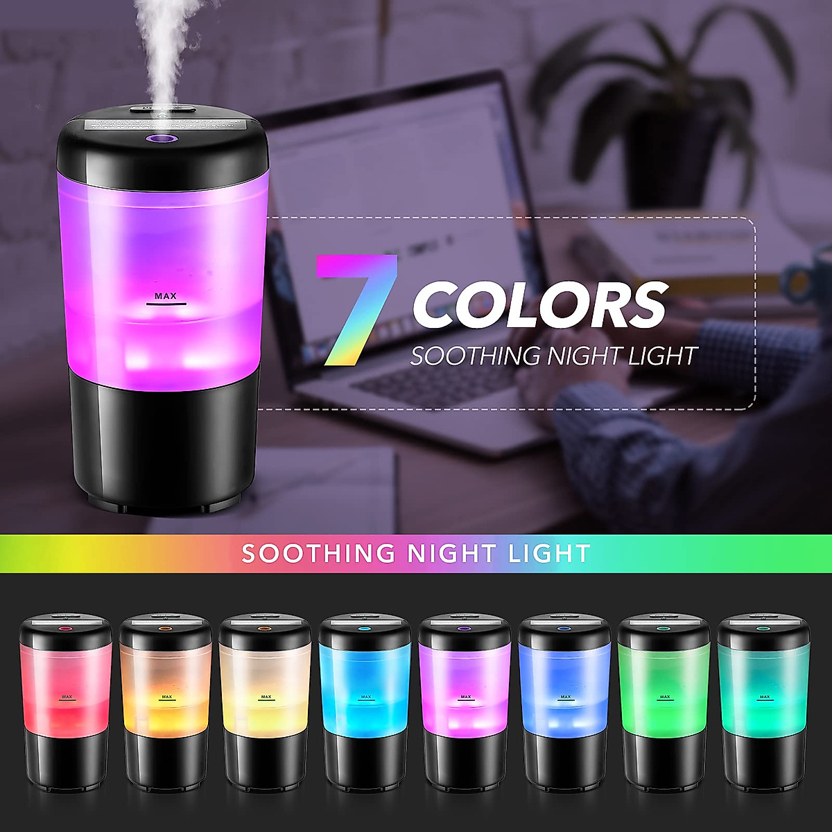 One Fire Car Diffuser Mini Humidifier,Portable Humidifiers Small Car Humidifier,7 Colors Desk Humidifier Car Essential Oil Diffuser,Mini Diffuser for Car Scent Diffuser,USB Travel Humidifiers Diffuser