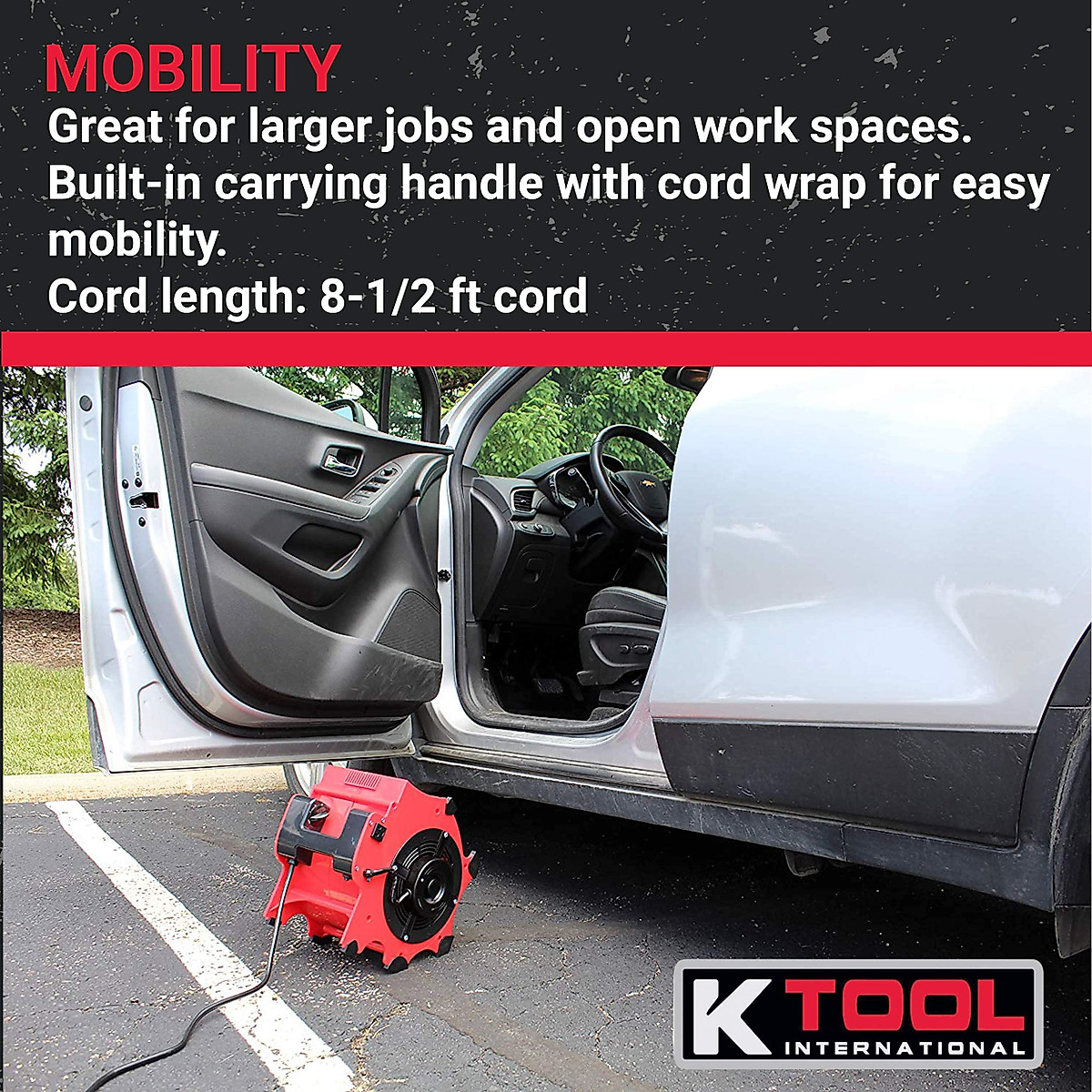 K Tool International 77700; Big Chill Workforce Blower, 3 Speed Motor with Built-in Overload Protection, 4 Angle Position, Indoor and Outdoor Use, Heavy Duty Design Impact Resistant ABS, 1200 CFM, Red