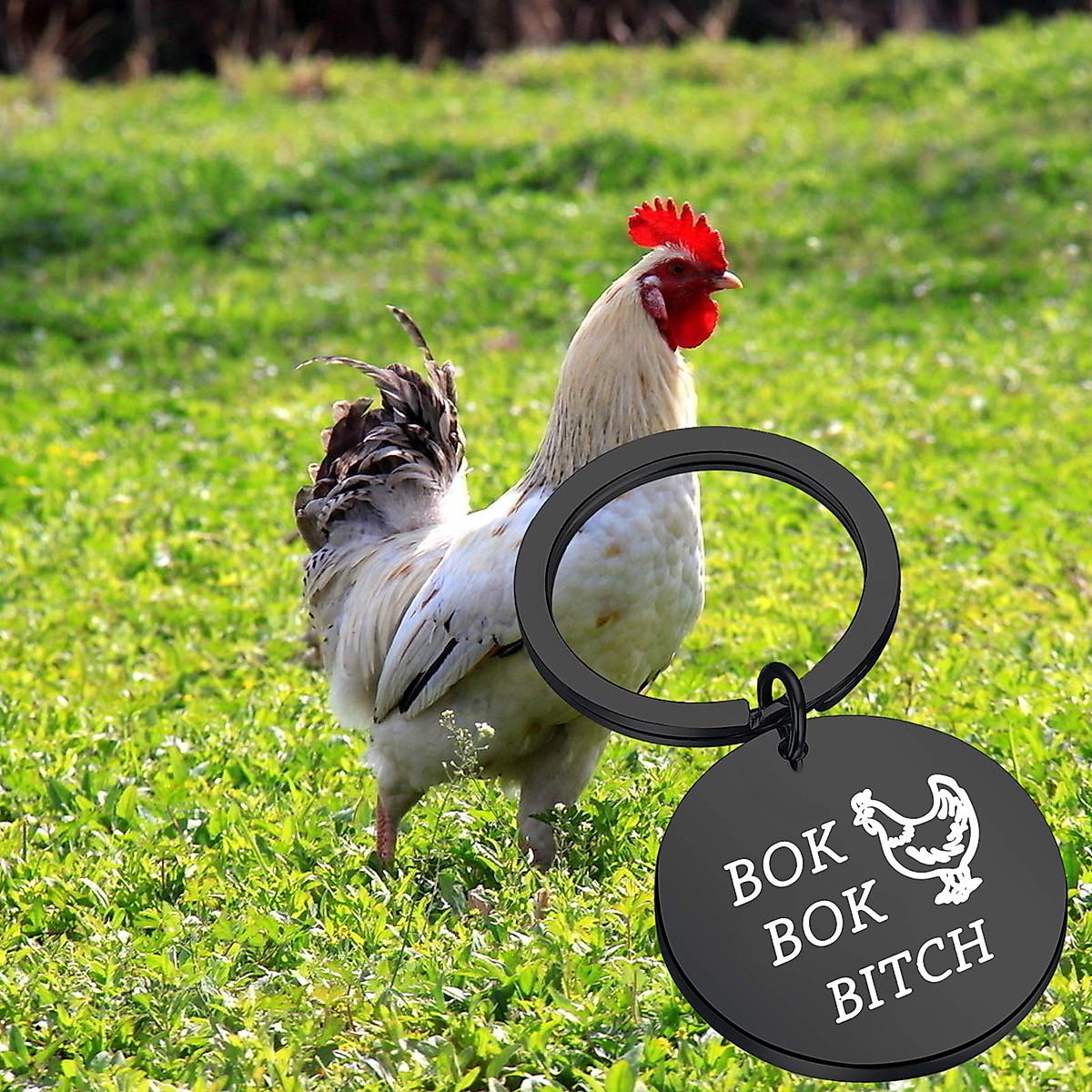 ENSIANTH Funny Chicken Keychain Chicken Lover Gift Bok Bok Bitch Crazy Rich Asians Inspired Gift for Friend (Black)