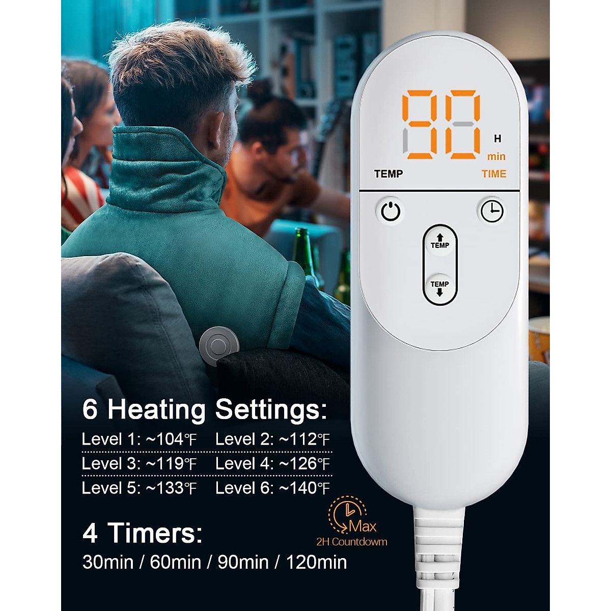 Heating Pad for Neck and Shoulder Pain Relief, Gifts for Women Mom Men Dad Birthday Christmas, 2lb Electric Heating Pad for Back, 6 Heat Settings, Auto Shut Off, Home Office, Large 17x23inch, Blue