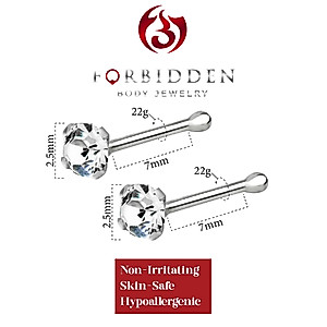 Forbidden Body Jewelry Nose Rings Sterling Silver CZ Simulated Diamond Nose Stud Set 22G