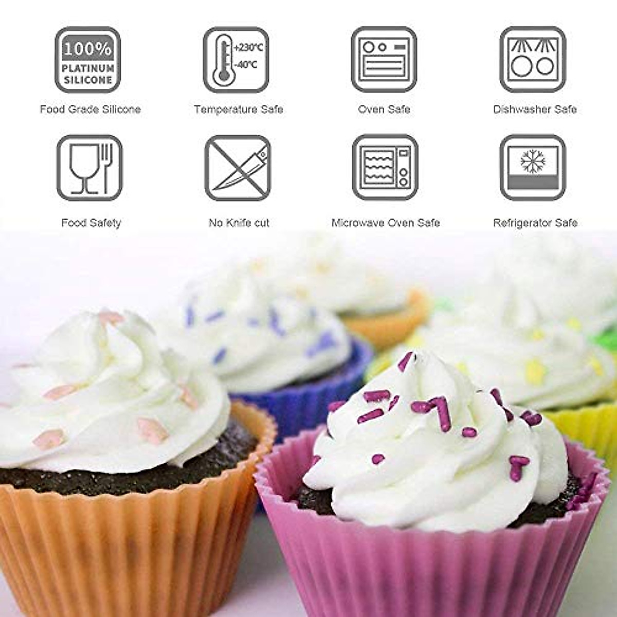 Mirenlife Silicone Cupcake Liners Reusable Silicone Baking Cups Nonstick Muffin Molds Easy Clean Silicone Muffin Liners, 24 Pieces in 8 Rainbow Colors