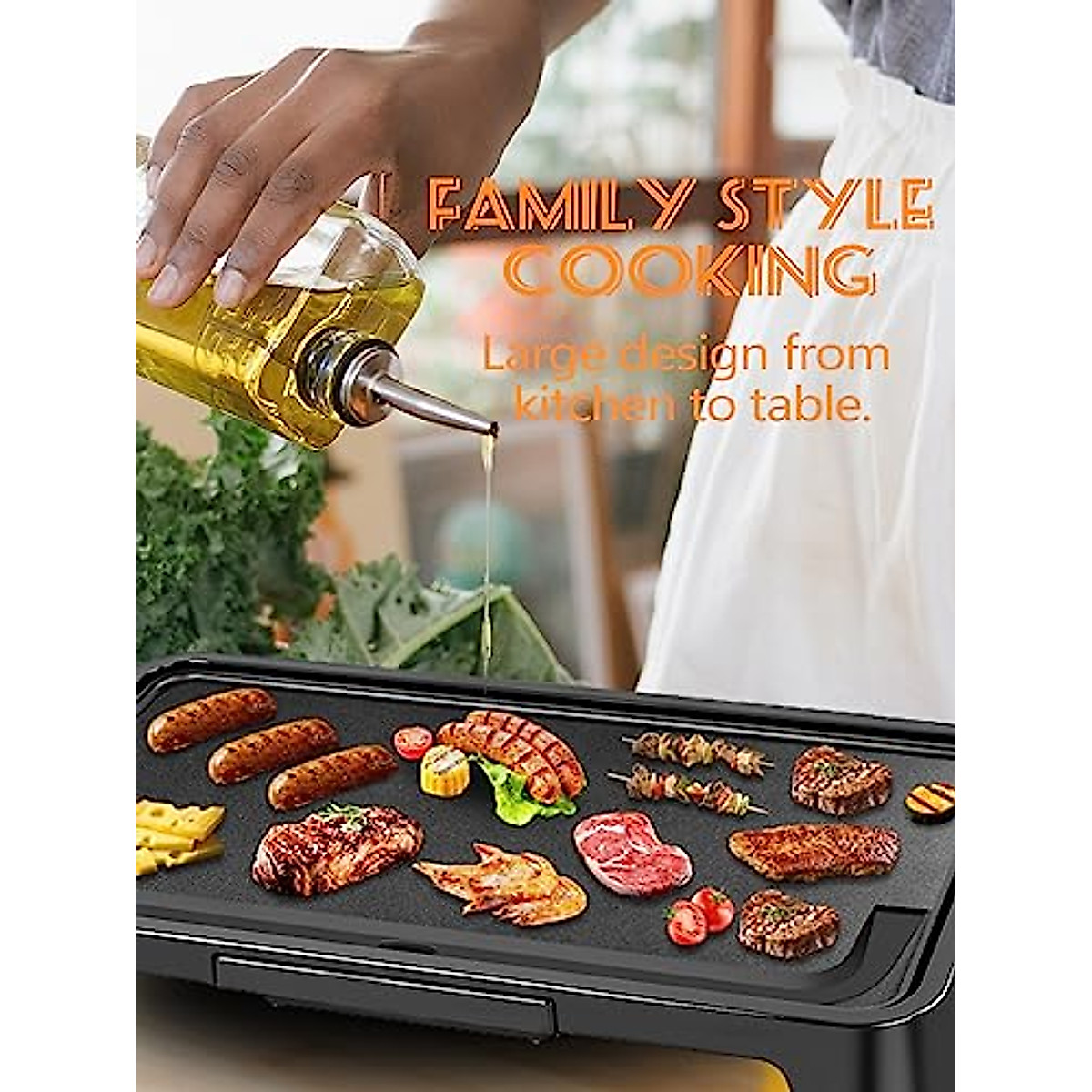 Extra Large Nonstick Electric Griddle - Pancake Griddle for Eggs, Burgers, Beef, Cheese, Party Smokeless Griddle Pan with Temperature Control, Dishwasher Safe, Black, 1500W