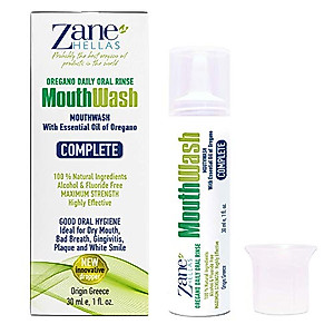 Zane Hellas MouthWash. Oral Rinse with Oregano Oil Power. Ideal for Gingivitis, Plaque, Dry Mouth, and Bad Breath. Alcohol and Fluoride Free. 100% Herbal Solution. 1 fl.oz.-30ml.