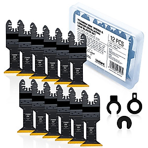 toolant Titanium Oscillating Saw Blades, 12pcs Multitool Blades Kit for Cutting Hard Material, Metal Nails, Wood, Plastic, Etc. Extra Long and Widen Blades for Fast Cutting, with Storage Case