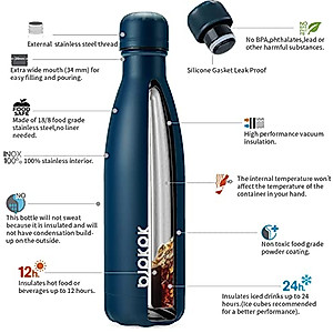 BJPKPK Insulated Water Bottles -17oz/500ml -Stainless Steel Water bottles,Sports water bottles Keep cold for 24 Hours and hot for 12 Hours,water bottles for School-Navy blue