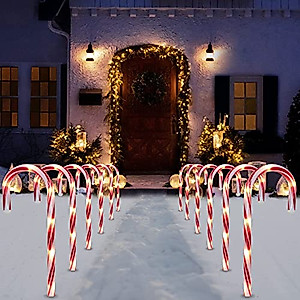Joiedomi 12” Christmas Candy Cane Pathway Markers Lights with Stake,12 Pack Christmas Stakes Lights for Holiday Xmas Indoor Yard Patio Garden Walkway Christmas Decoration