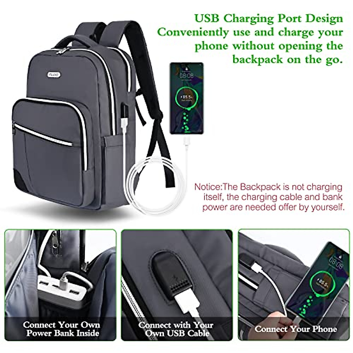 HXLGMD Travel Laptop Backpack for Men Women, 17 Inch Business Computer Backpack Anti Theft with USB Charging Port, Water Resistant College Bookbag Daypack Work Backpack fits for 14-17 Inch Notebook